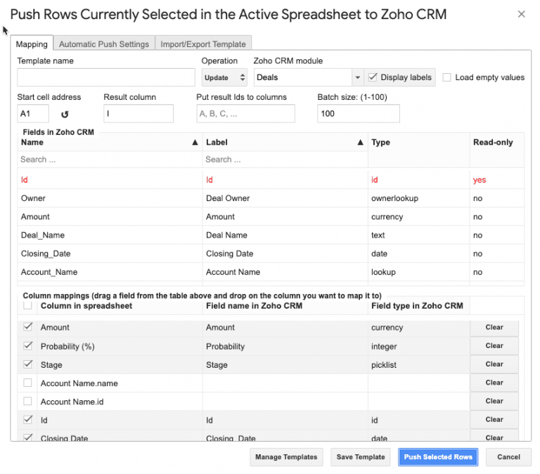 Setting Up Push Templates in G-Connector for Zoho CRM - Xappex