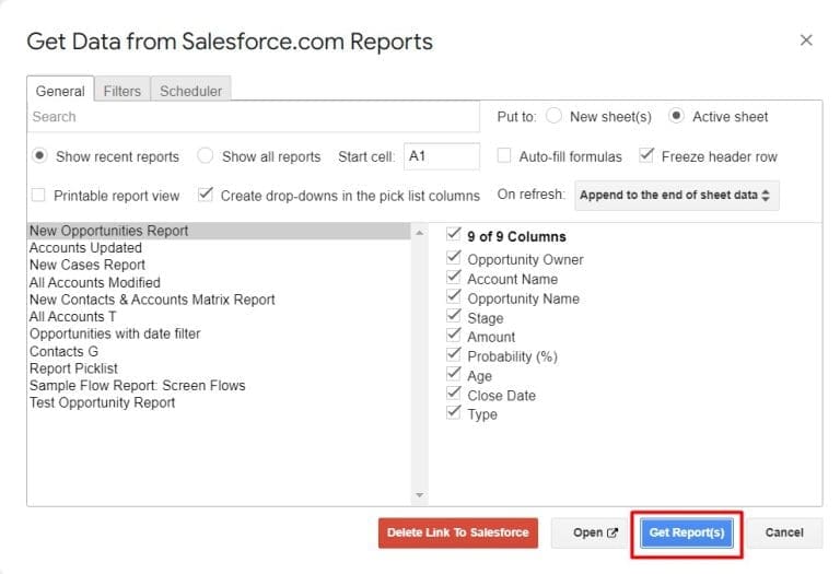 How to export a Salesforce report to Google Sheets - Xappex